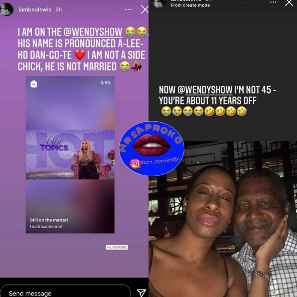 "I'm Not A Side Chick, He's Not Married" - Alleged Dangote's Mistress ...